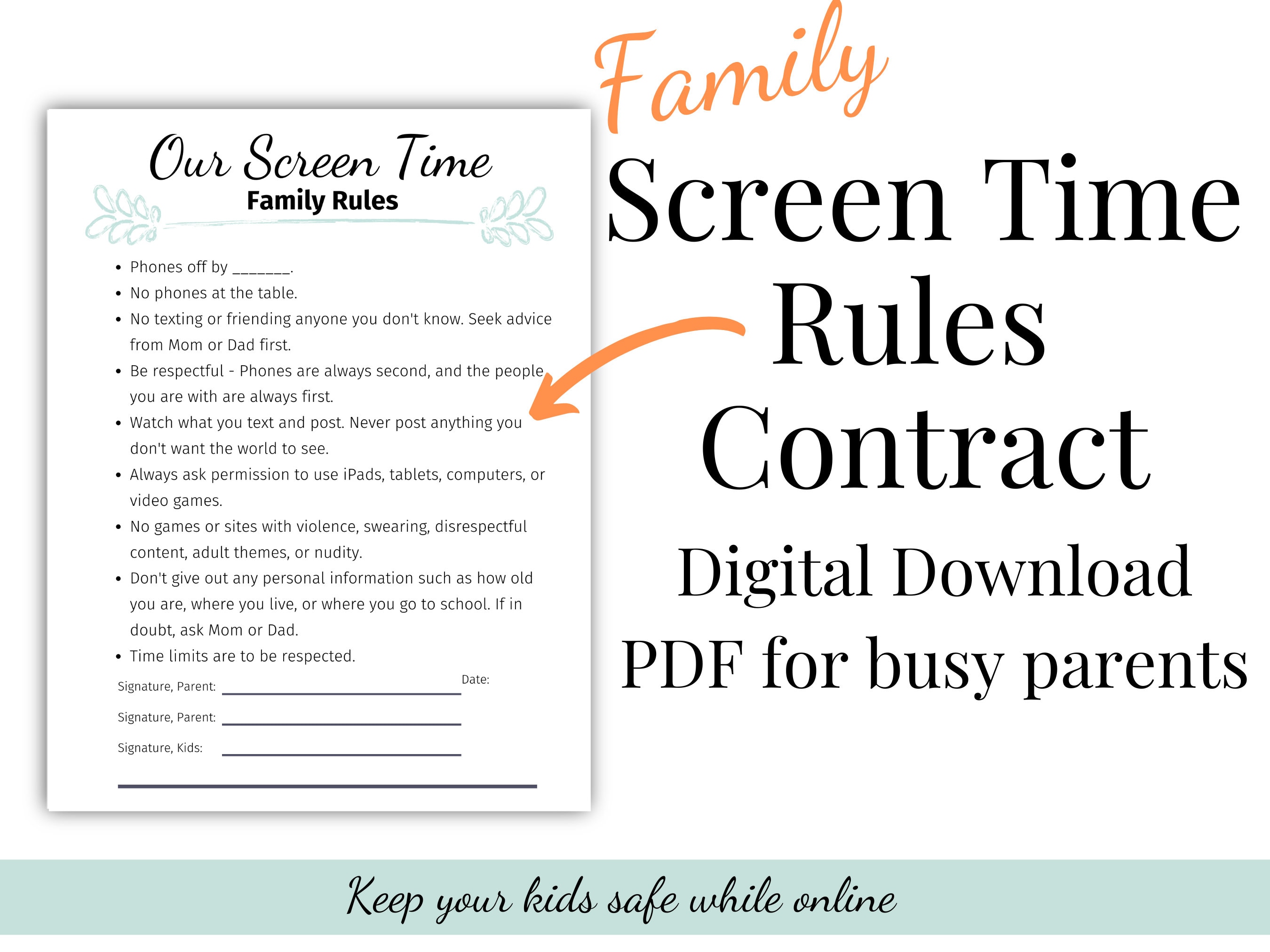 Screen Time Rules Template Technology Printable Screen Time Contract ...