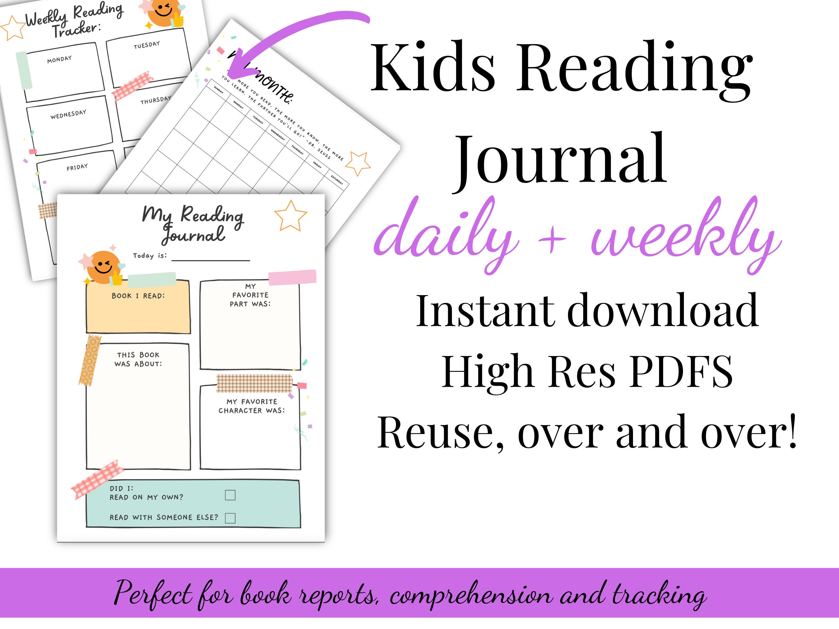 Kids Reading Tracker | Printable Reading Journal | Daily & Weekly ...