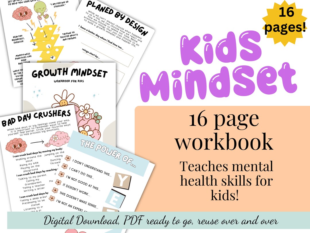 Kids Growth Mindset Workbook: Mental Health, Stress Management (PDF) - Etsy