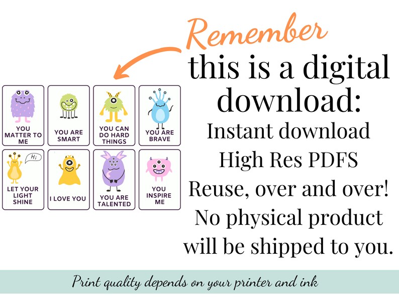 Monster Lunch Box Notes for Kids: 32 Printable Affirmation Cards ...