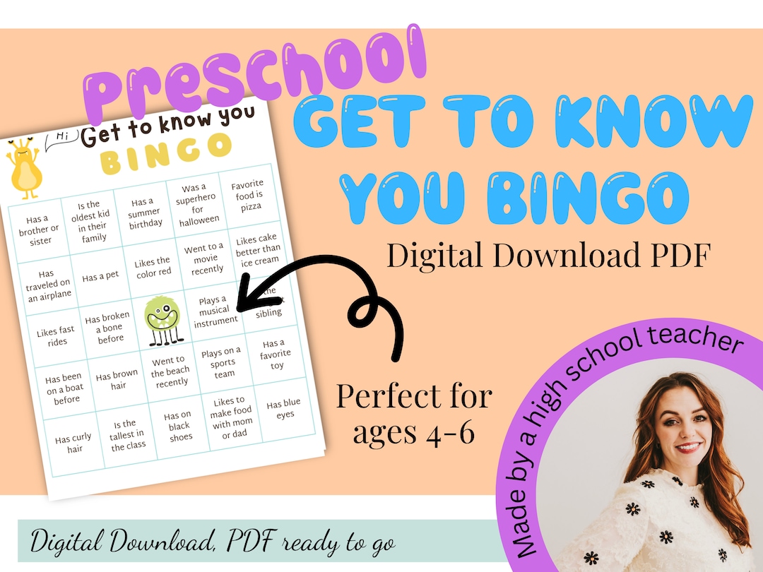 Preschool BINGO Cards Back to School Printable Get to Know You Bingo ...