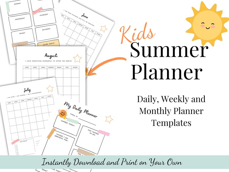 Kids Summer Planner Printable Weekly Monthly Daily Kids Planner Summer ...