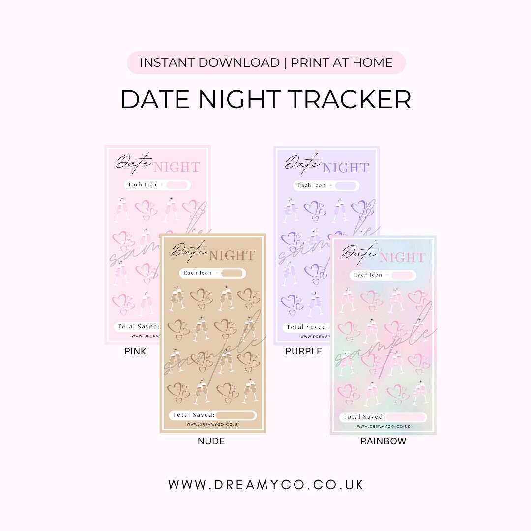Date Night Tracker Digital Download Print at Home X4 Colours A6 ...