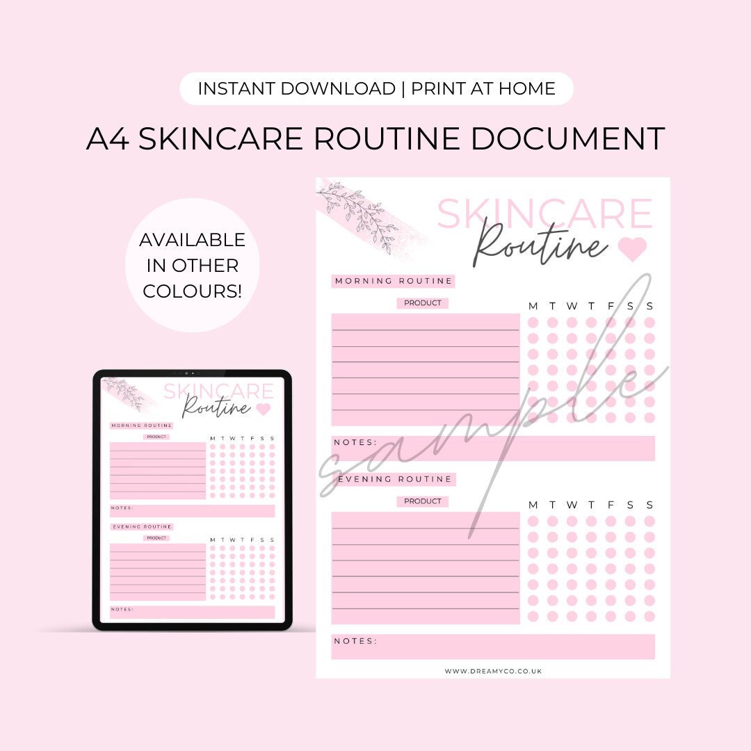 A4 Pink Skincare Routine | Digital Download - Print at Home | Skincare ...