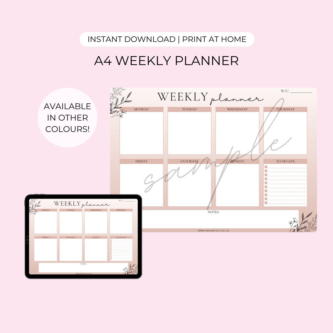 A4 Nude Weekly Planner Digital Download Print at Home Stationery - Etsy