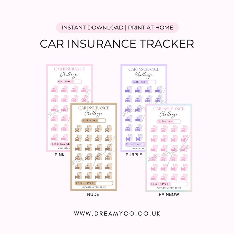 Car Insurance Tracker Digital Download Print at Home X4 Colours A6 ...