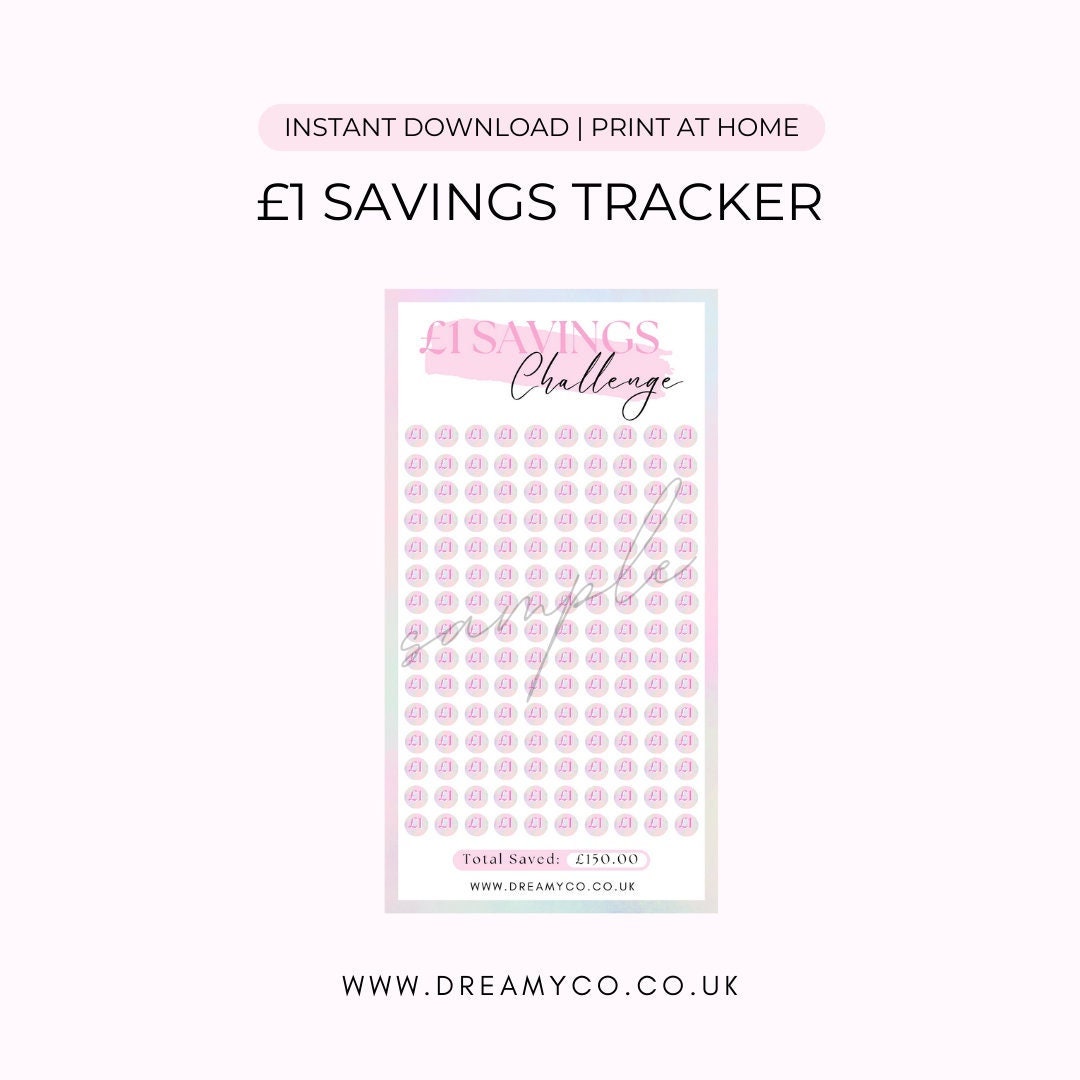 One Pound Savings Challenge Tracker | Digital Download - Print at Home ...