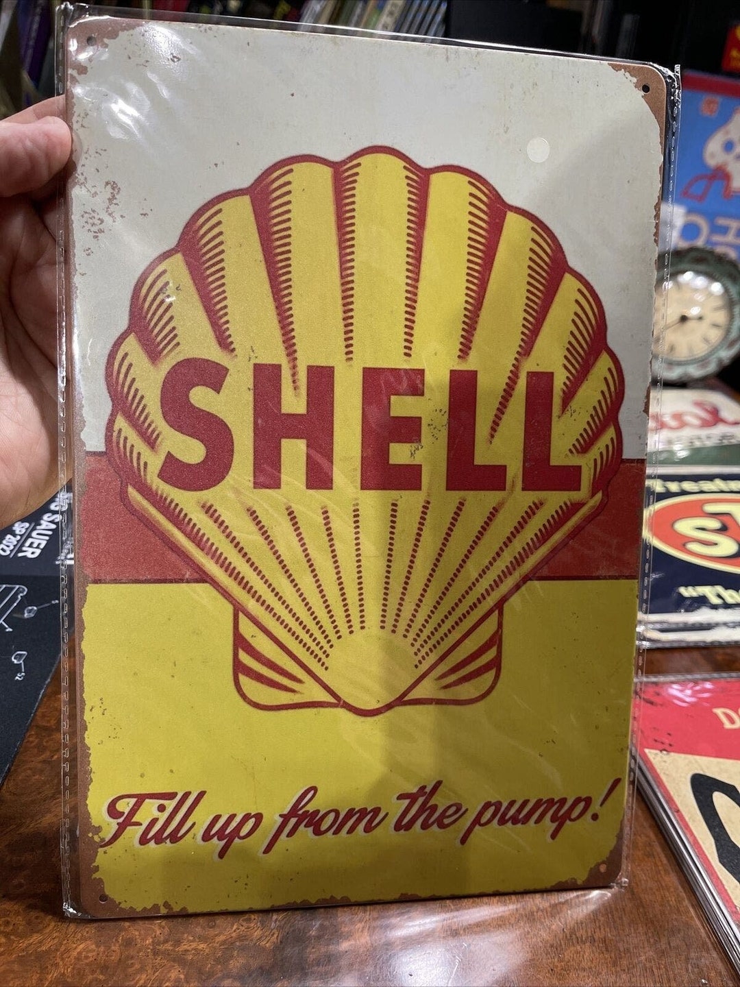 Retro Shell Sign Metal Shell Gas Station Sign Tin Shell Sign Shell ...