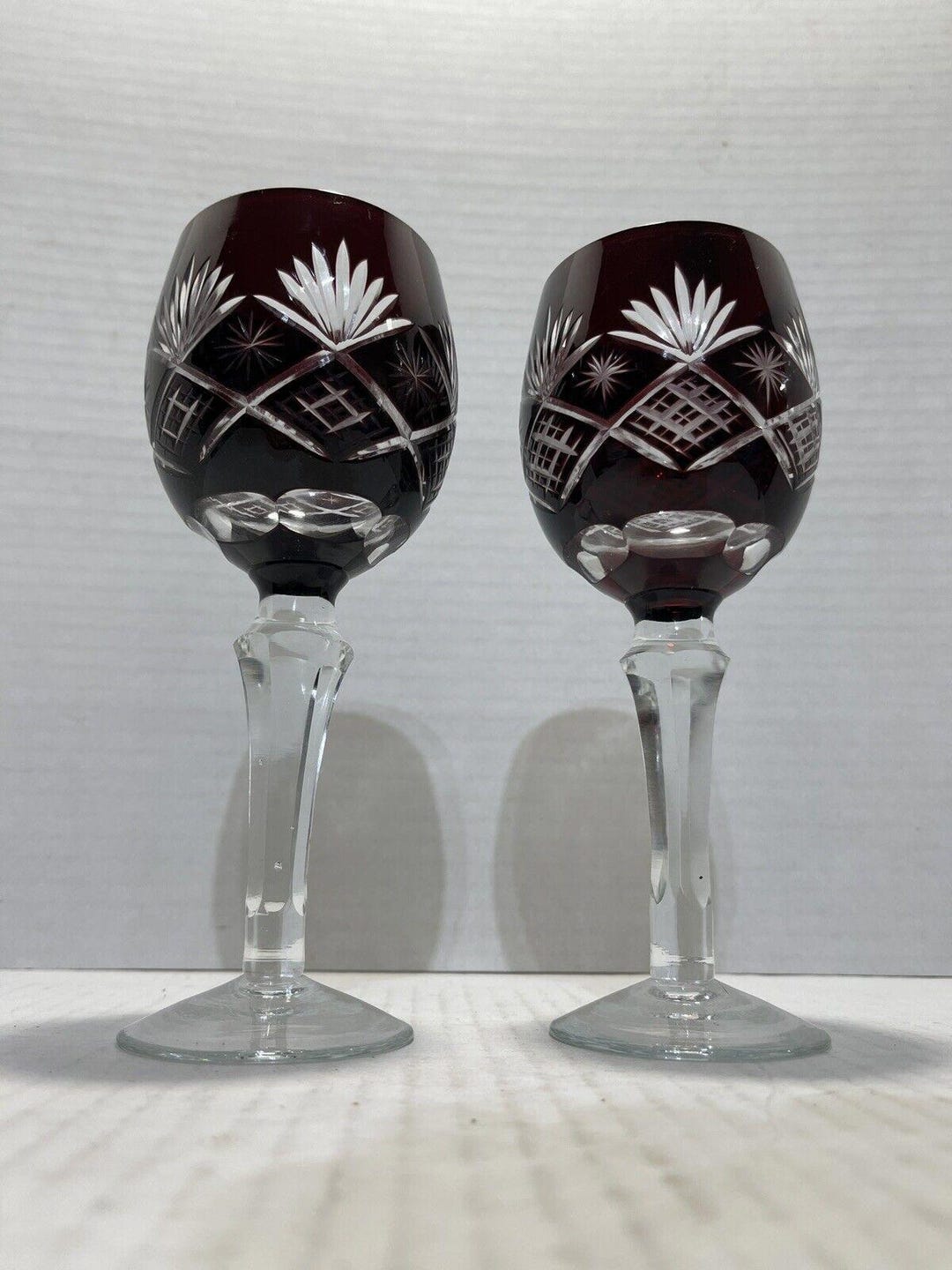 Wine Goblets Red to Fan Cross Clear Cut Crystal 7 .5 Inch 2glass ...