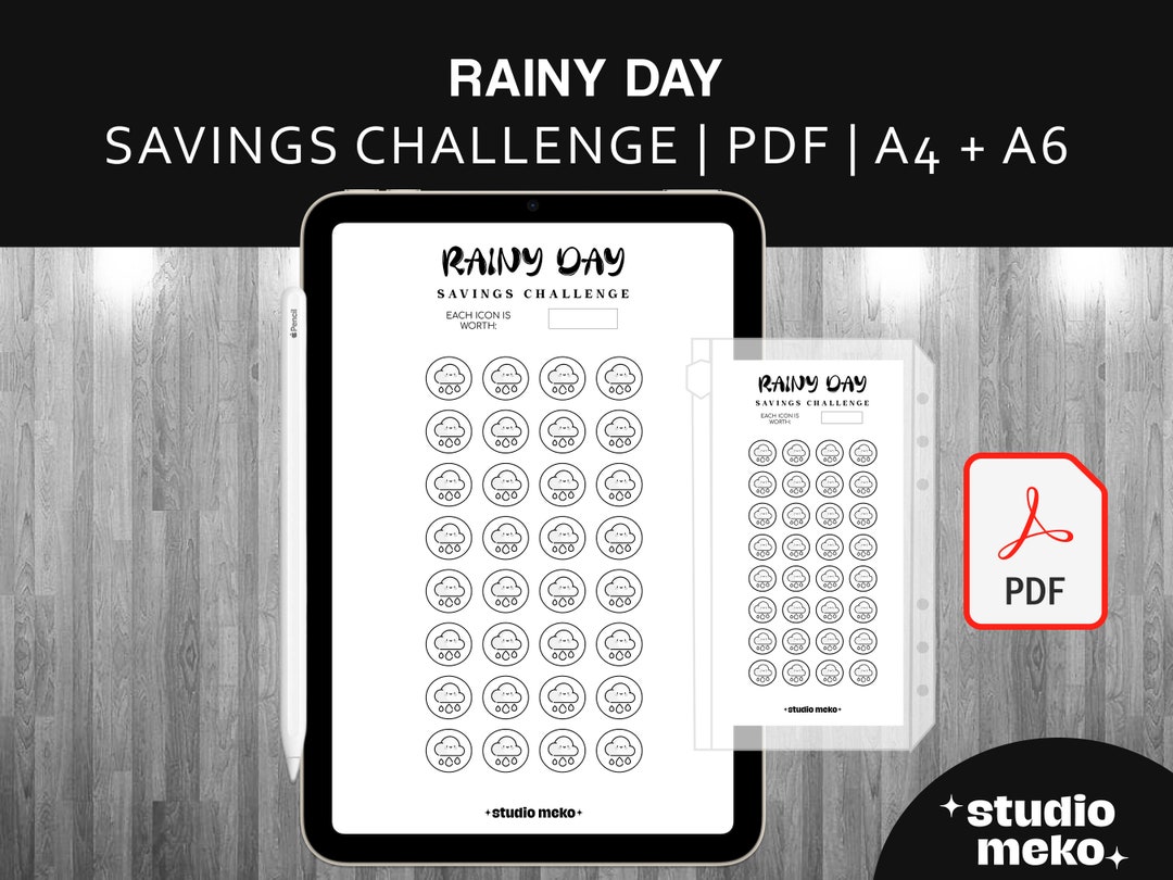 PRINTABLE Rainy Day Savings Challenge A4 A6 Size Instant Download PDF ...