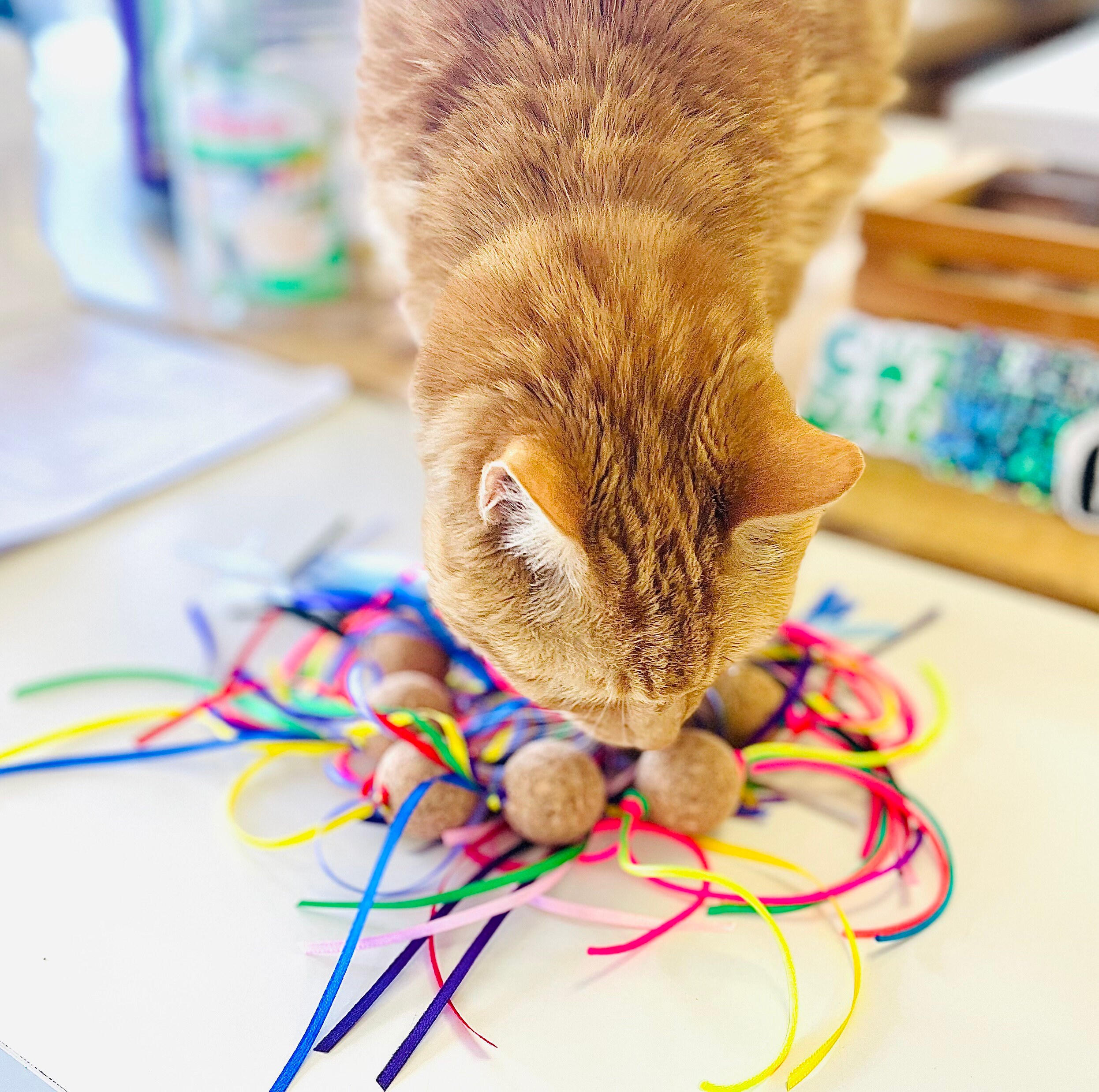 Handmade Ribbon and Cork Cat Toy, Natural Cork Cat Toy, Ribbon Cat Toy ...