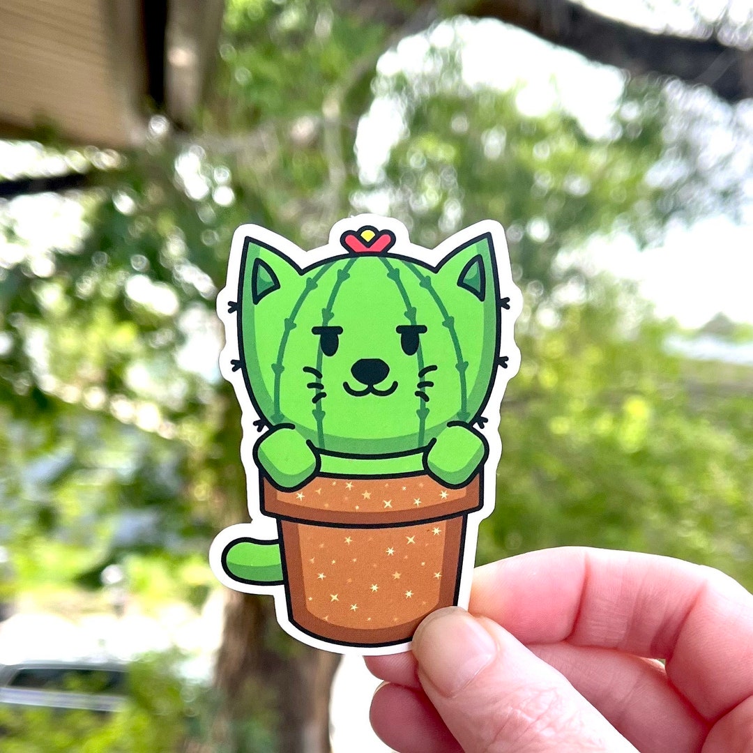 Cat Cactus Catcus Sticker, Cats and Plants, Plant Lover Cat Sticker ...