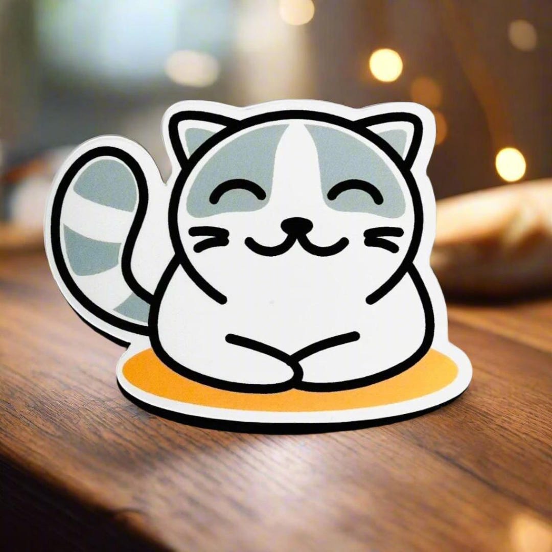 Smiling Cat Sticker, Tabby Cat Vinyl Sticker, Grey Tabby, Loaf Cat ...