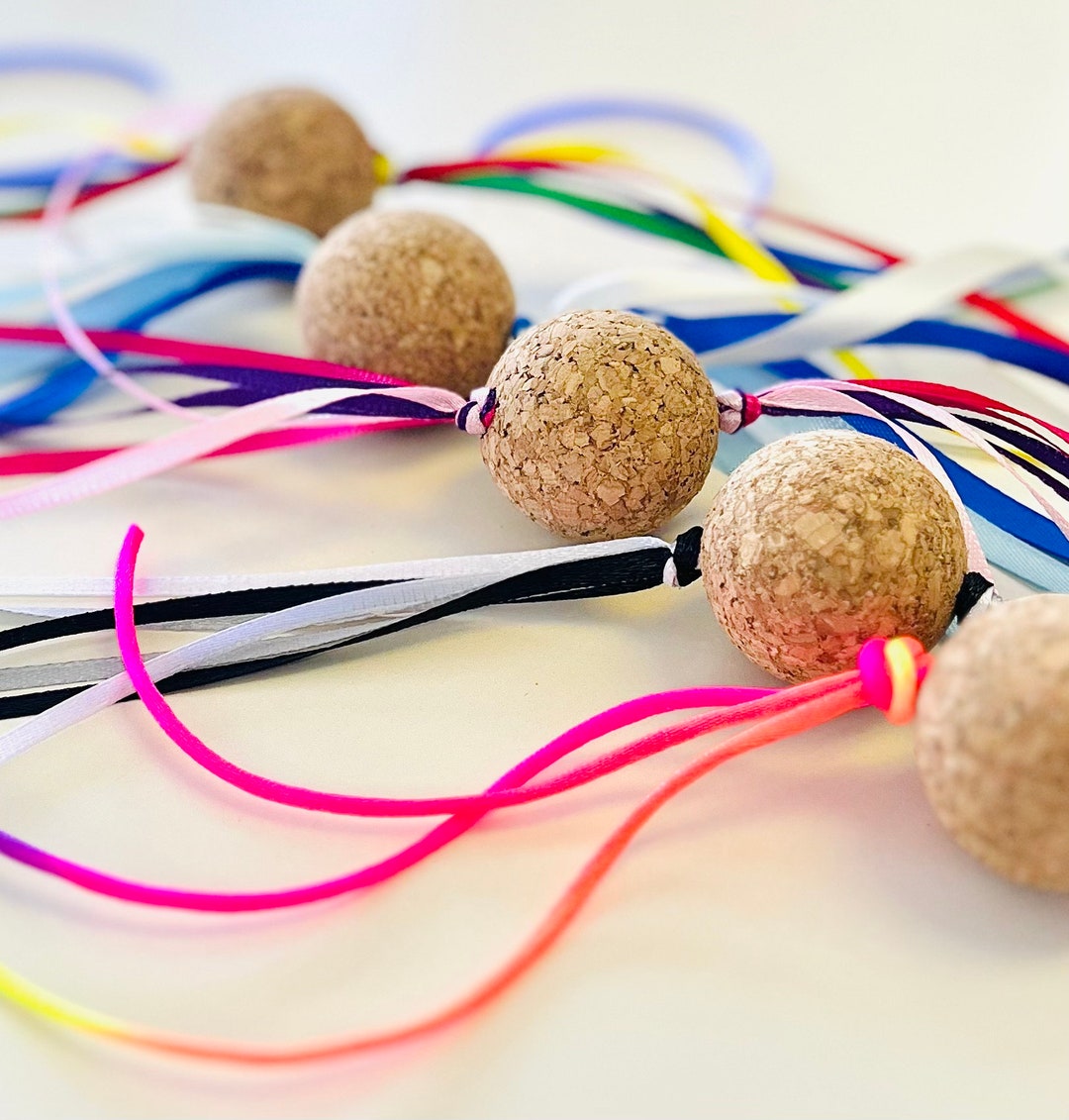 Handmade Ribbon and Cork Cat Toy, Natural Cork Cat Toy, Ribbon Cat Toy ...