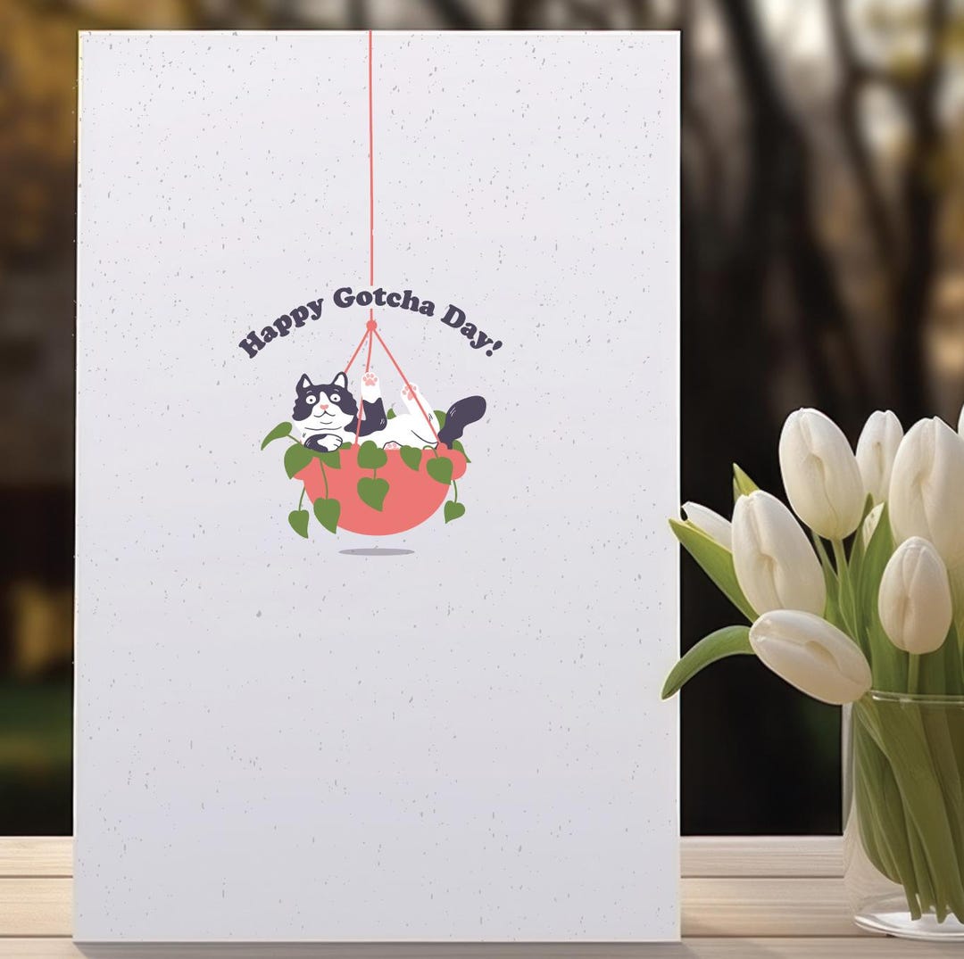 Happy Gotcha Day Card Blank Inside, Tuxedo Cat Card, Pet Adoption, Cat ...