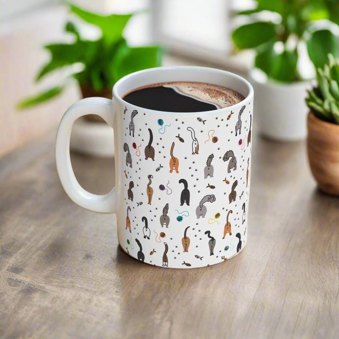 Cat Butt Mug, Funny Quirky Cat Lover Mug, Cat Mom Gift, Gift for Cat ...