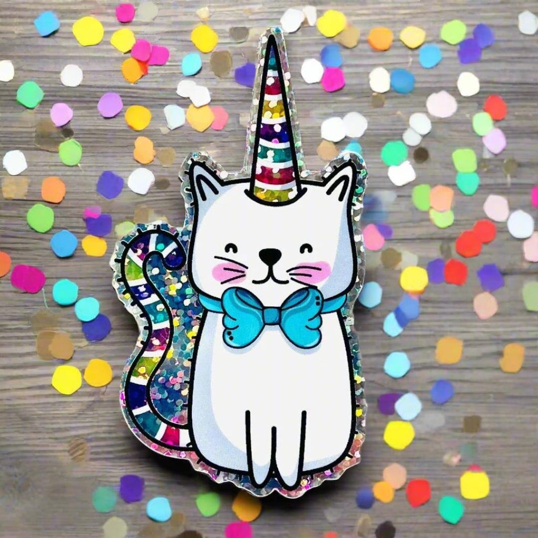 Cat Unicorn Glitter Sticker, Caticorn Sticker, Laptop Cat Sticker ...