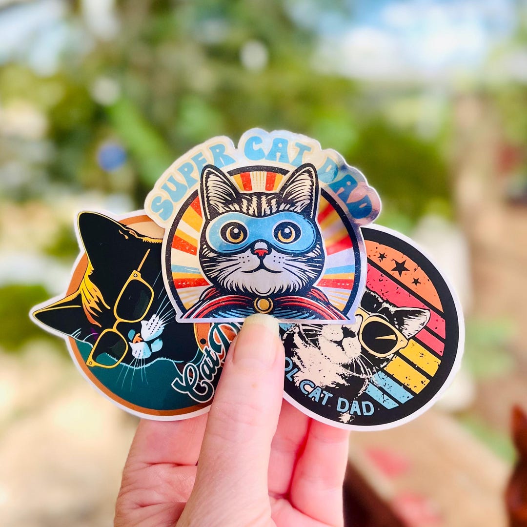Cat Dad Sticker, Black Cat Sticker, Super Cat Dad, Laptop or Water ...