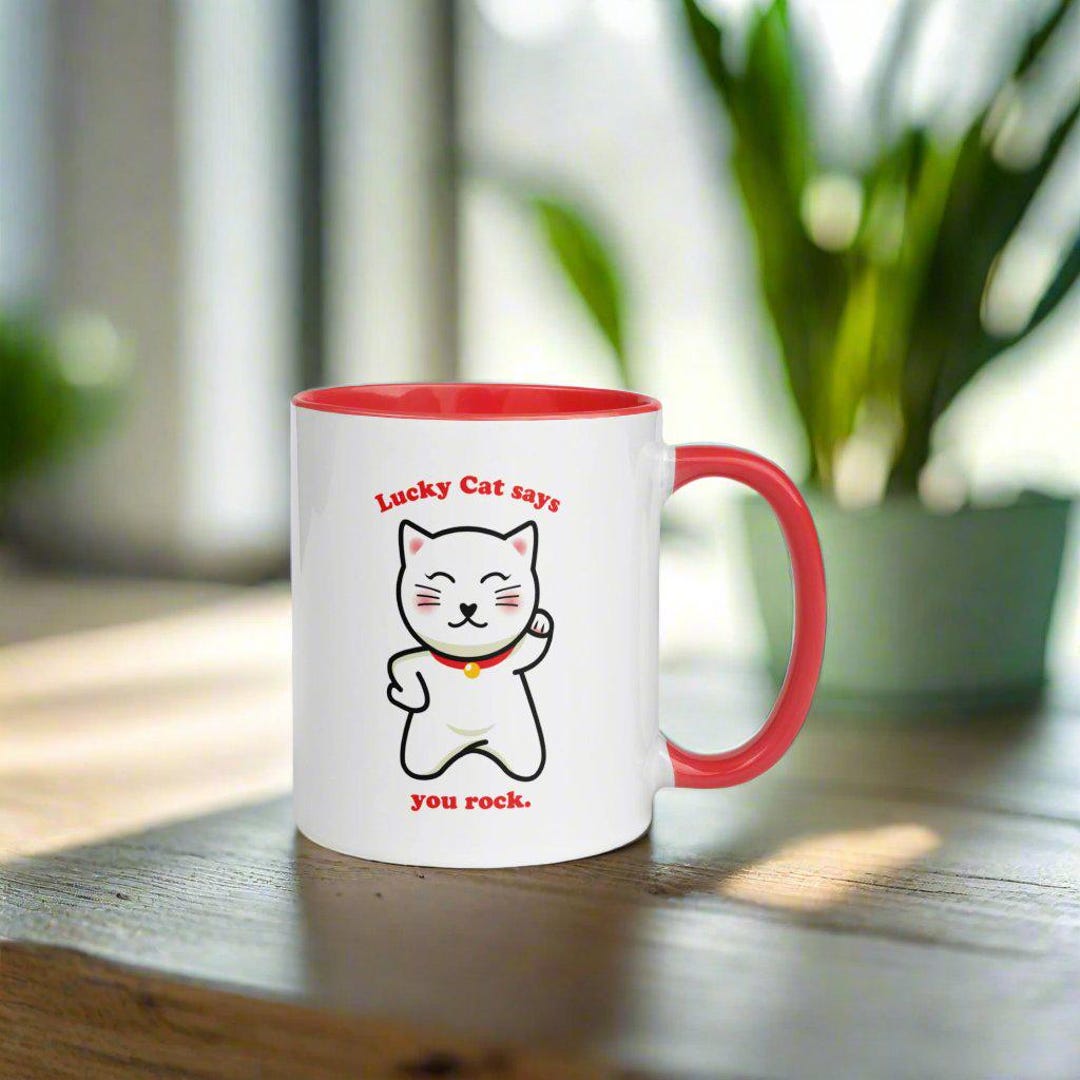 Lucky Cat Mug, Cute Cat Mug for Coffee or Tea, Cat Lover Gift, Fun Mug ...