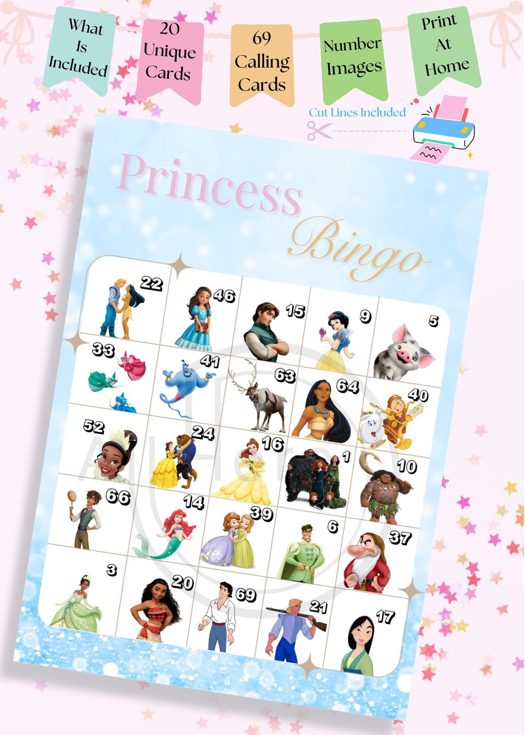 Princess Bingo Cards (20 Variations) - Instant Download or Physical ...