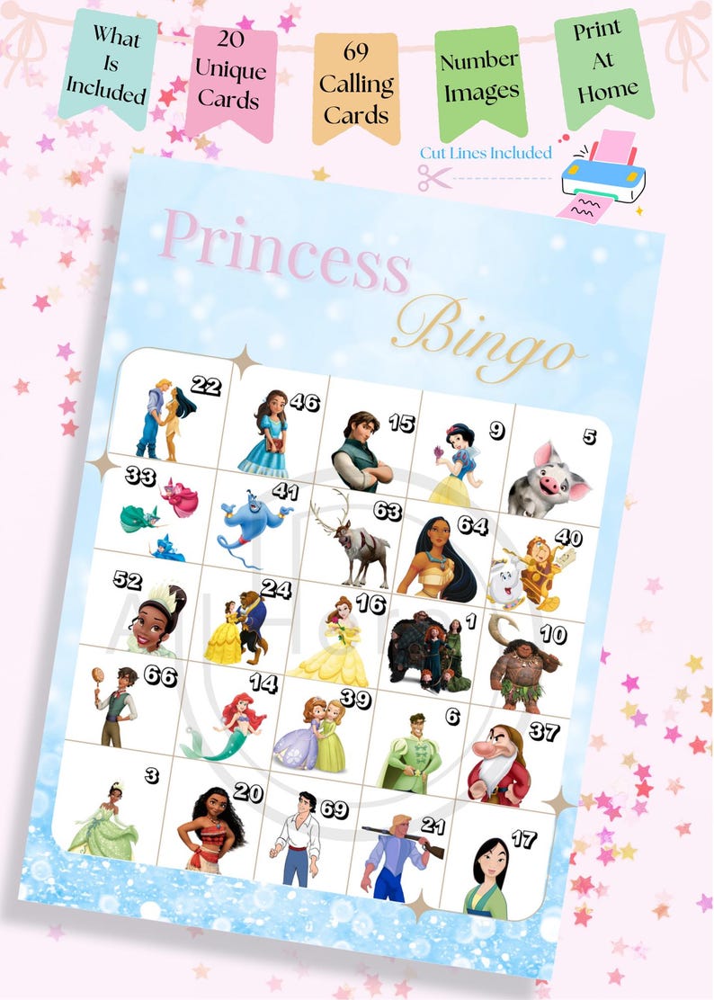 Princess Bingo Cards (20 Variations) - Instant Download or Physical ...