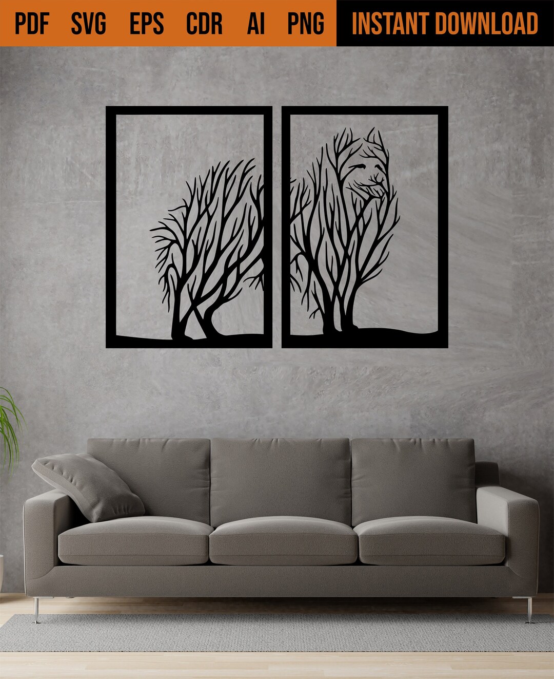 Wolf Art Nature Tree Wolf Art Digital File Ready to Cut Art SVG PDF PNG ...