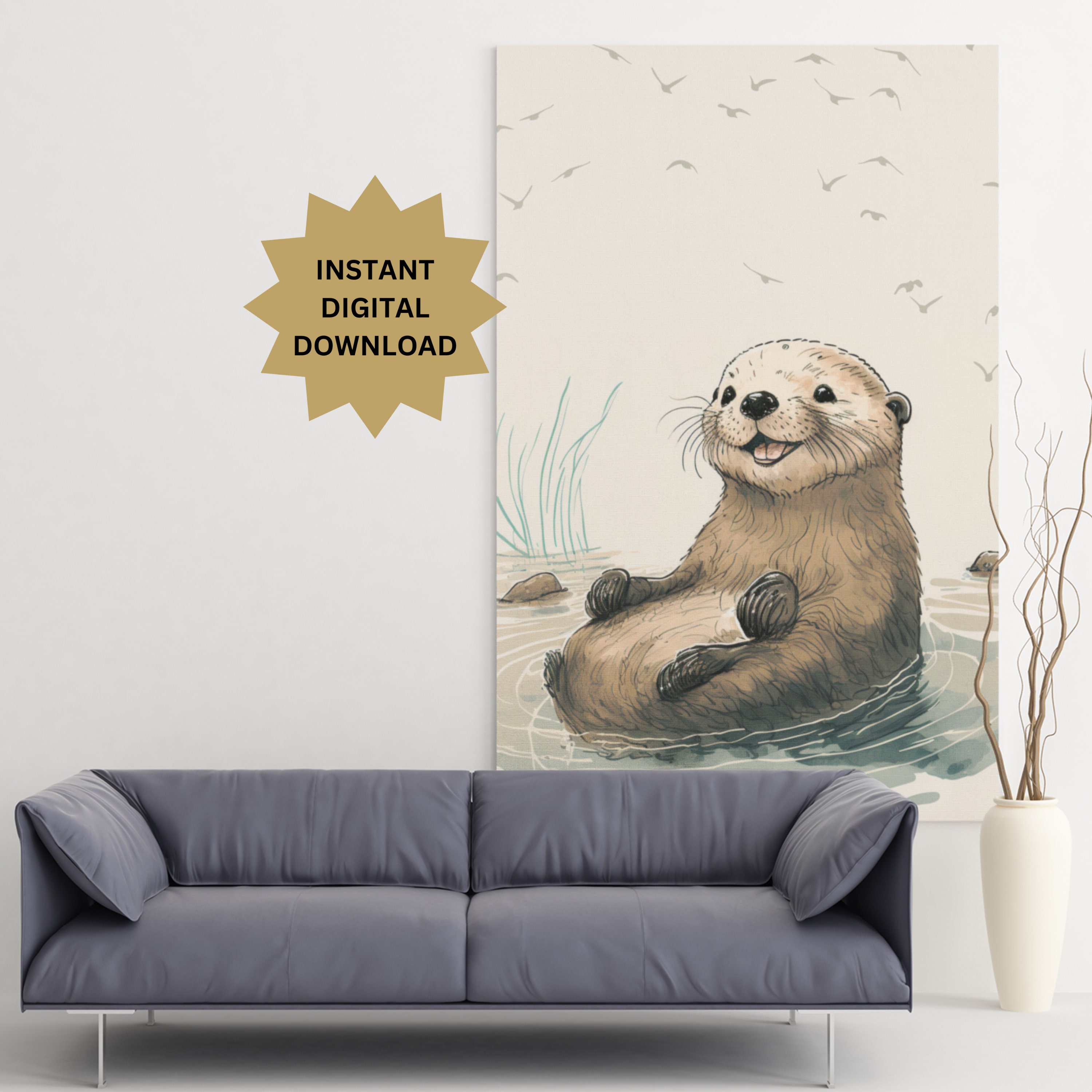 Sea Otter Wall Art Print, Otter Nursery Decor, Otter Bedroom Printable ...