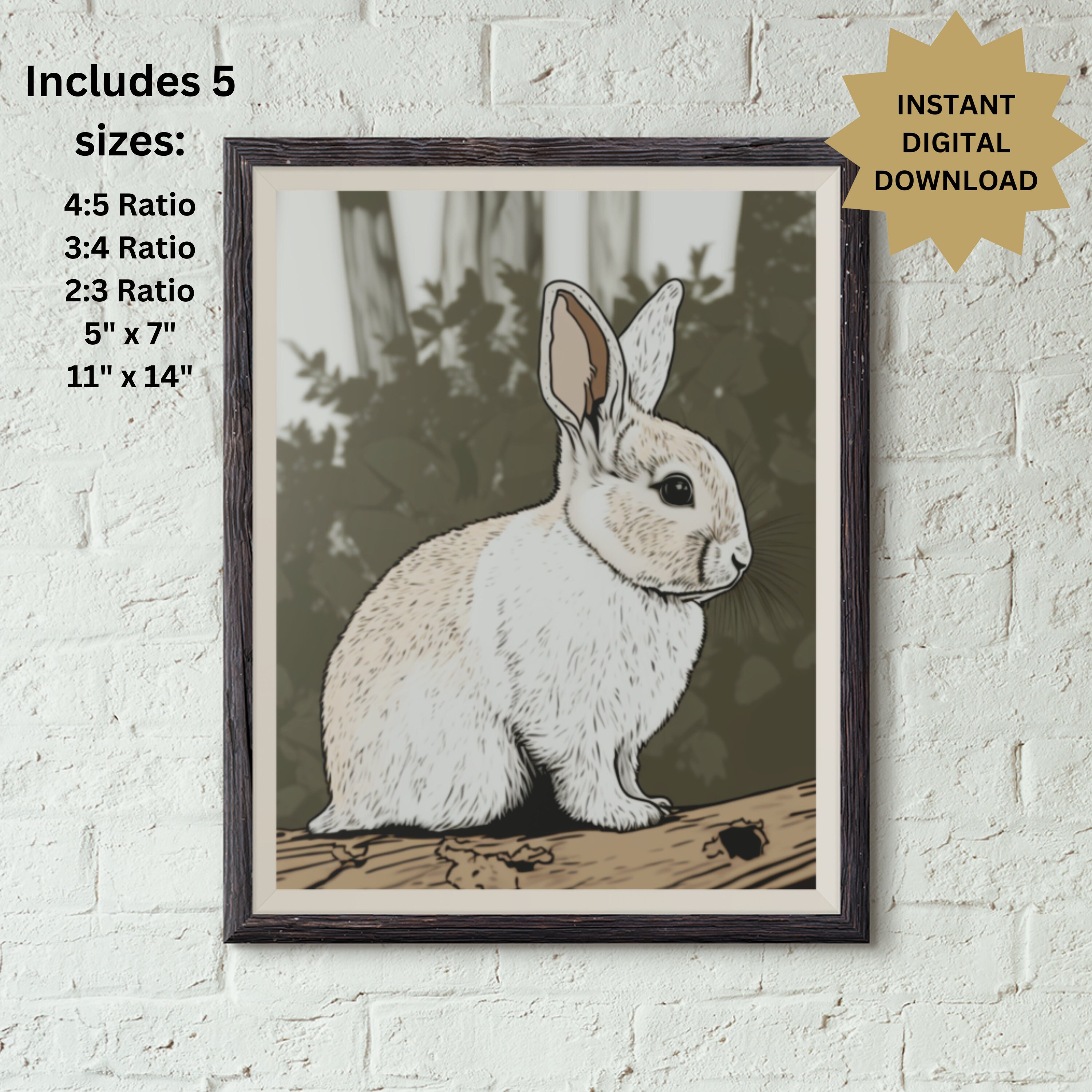 Bunny Rabbit Printable Wall Art, Outdoor Rabbit Illustration, Bunny ...