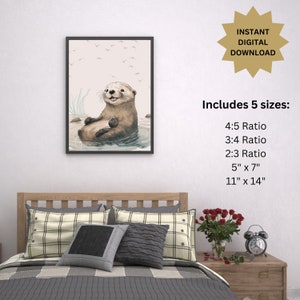 Sea Otter Wall Art Print, Otter Nursery Decor, Otter Bedroom Printable ...