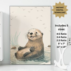 Sea Otter Wall Art Print, Otter Nursery Decor, Otter Bedroom Printable ...
