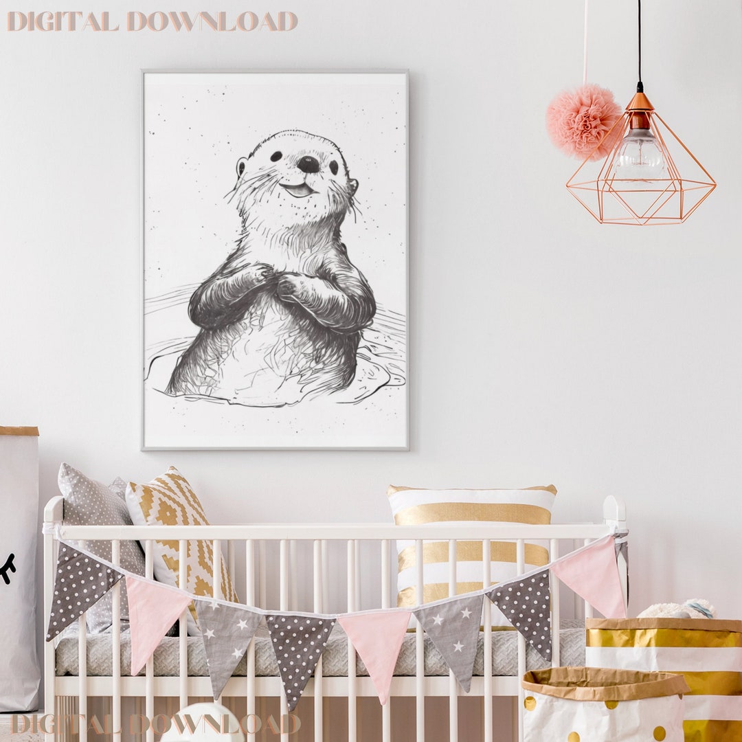 Otter Wall Art Nursery Printable, Otter Decor, Sea Otter Bathroom Print ...
