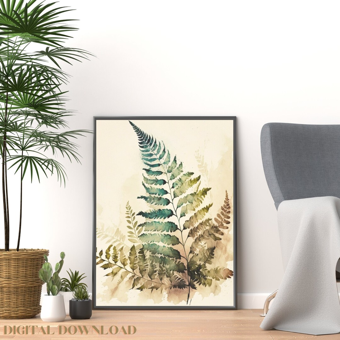 Fern Digital Wall Art, Botanical Living Room Decor, Watercolour Boho ...