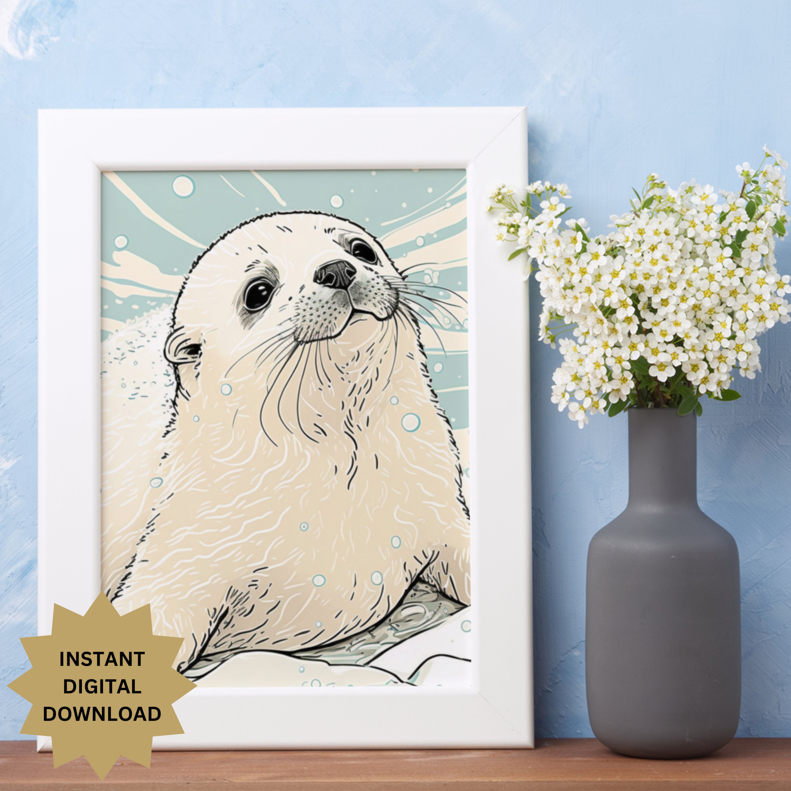 Seal Wall Art Printable Nursery Decor, Seal Bathroom Decor, Seal ...