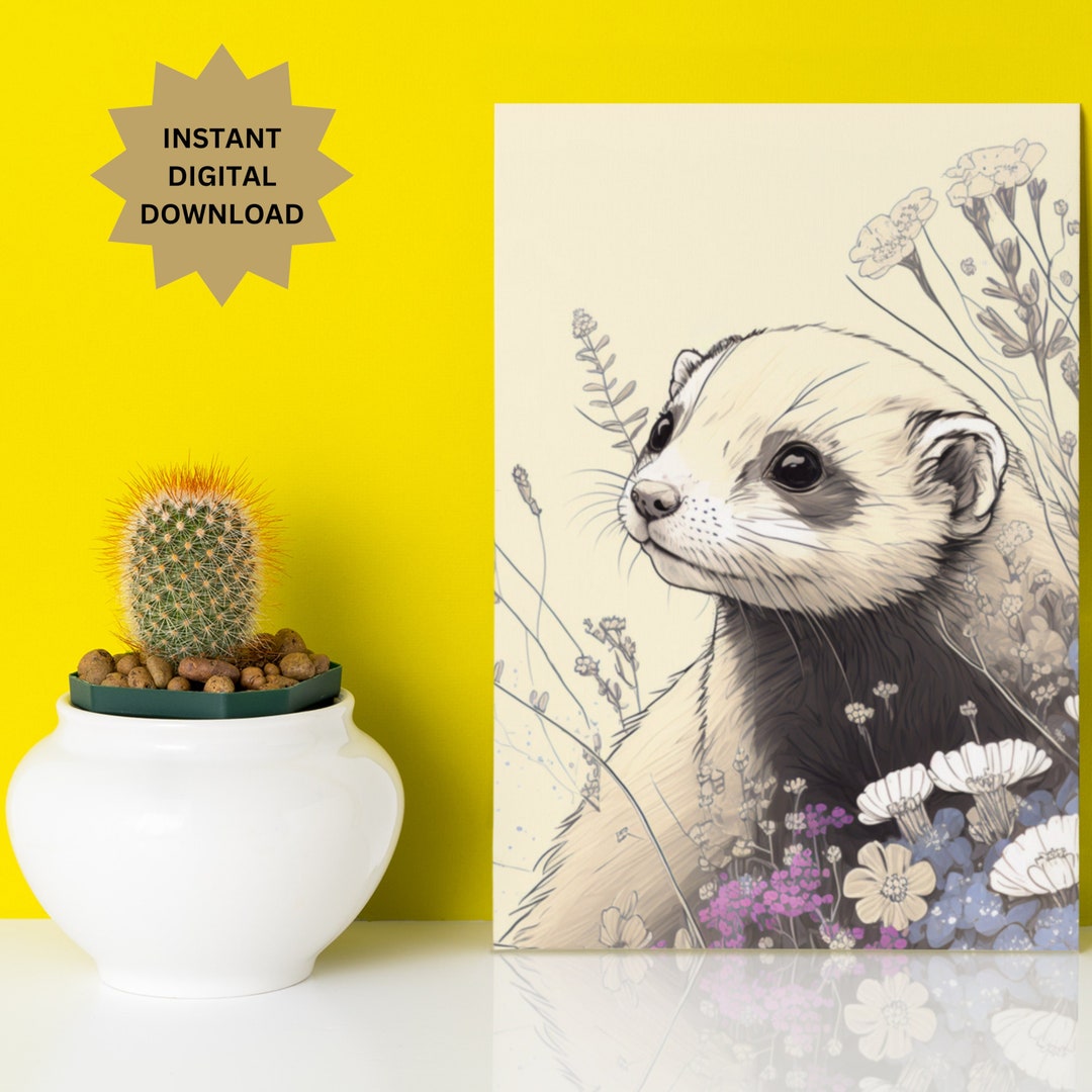 Ferret Wall Art Digital Print, Ferret Nursery Decor, Ferret Printable ...