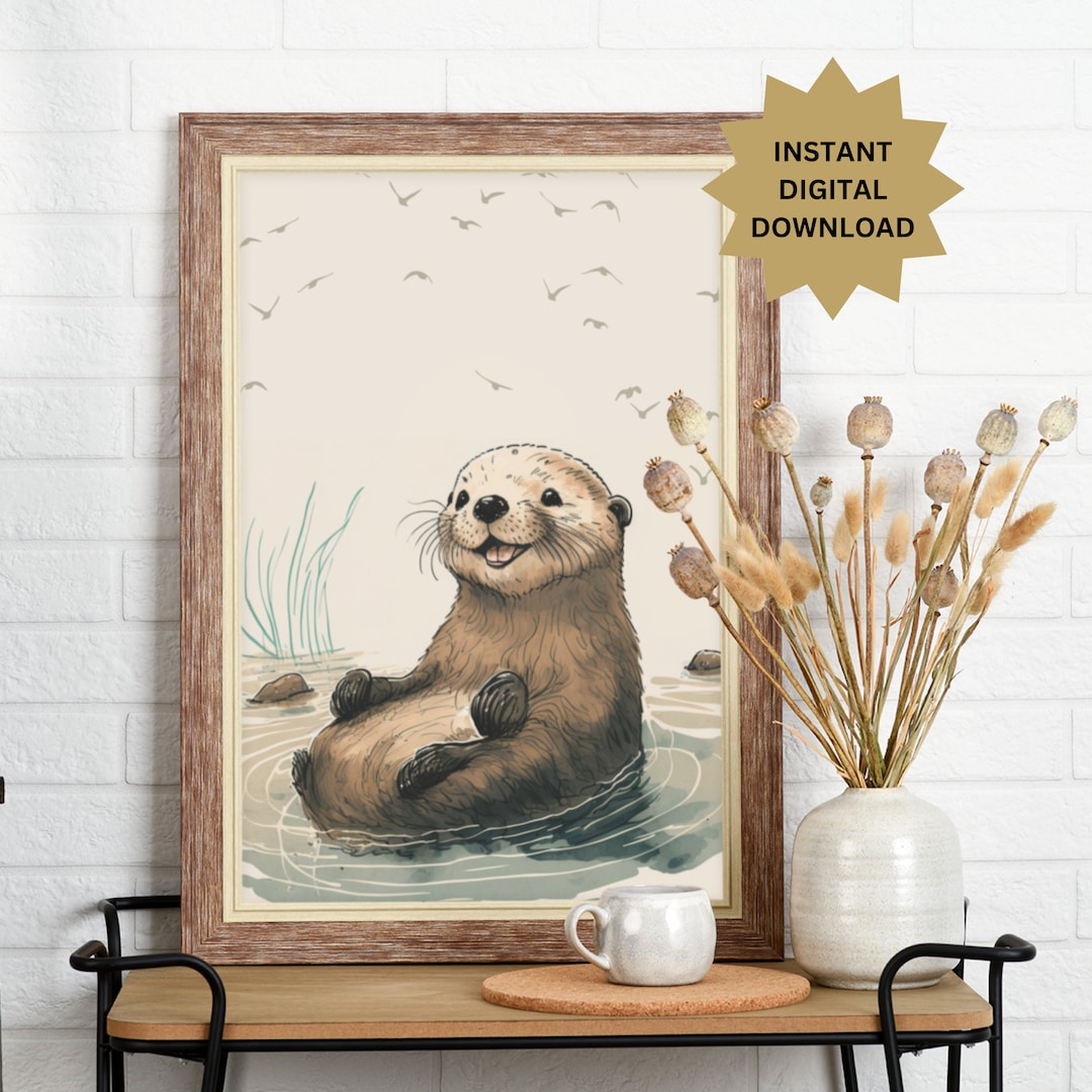 Sea Otter Wall Art Print, Otter Nursery Decor, Otter Bedroom Printable ...