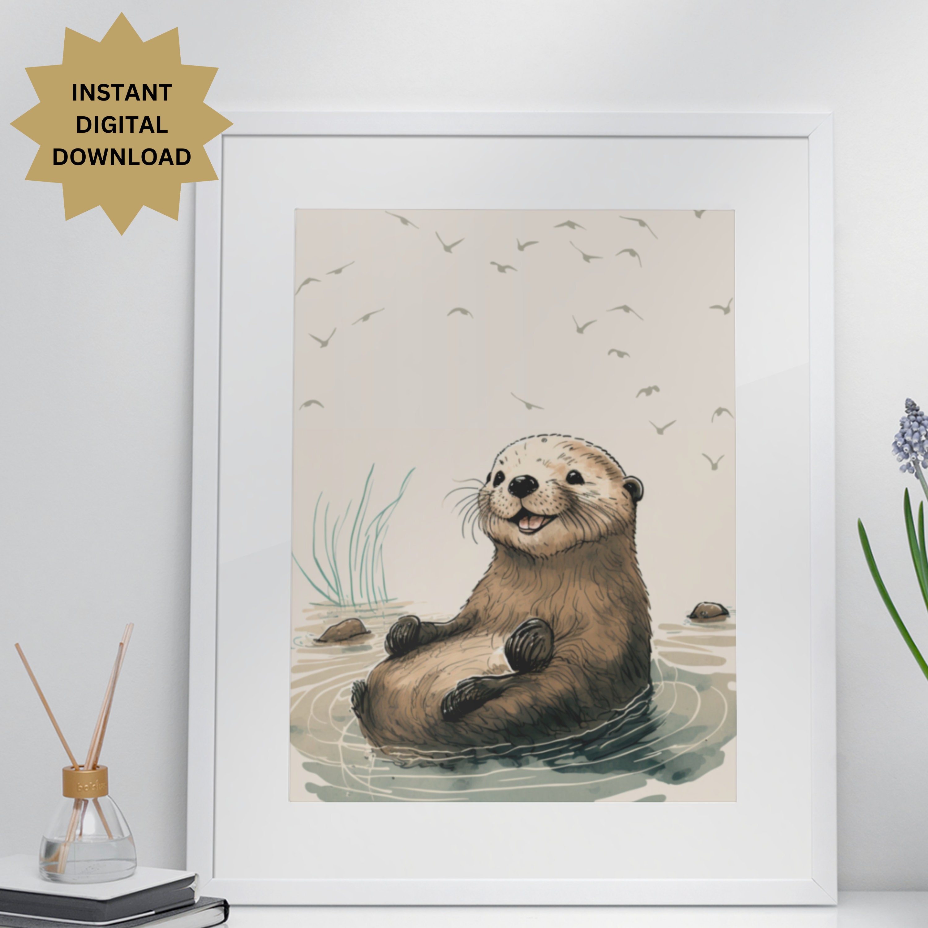 Sea Otter Wall Art Print, Otter Nursery Decor, Otter Bedroom Printable ...