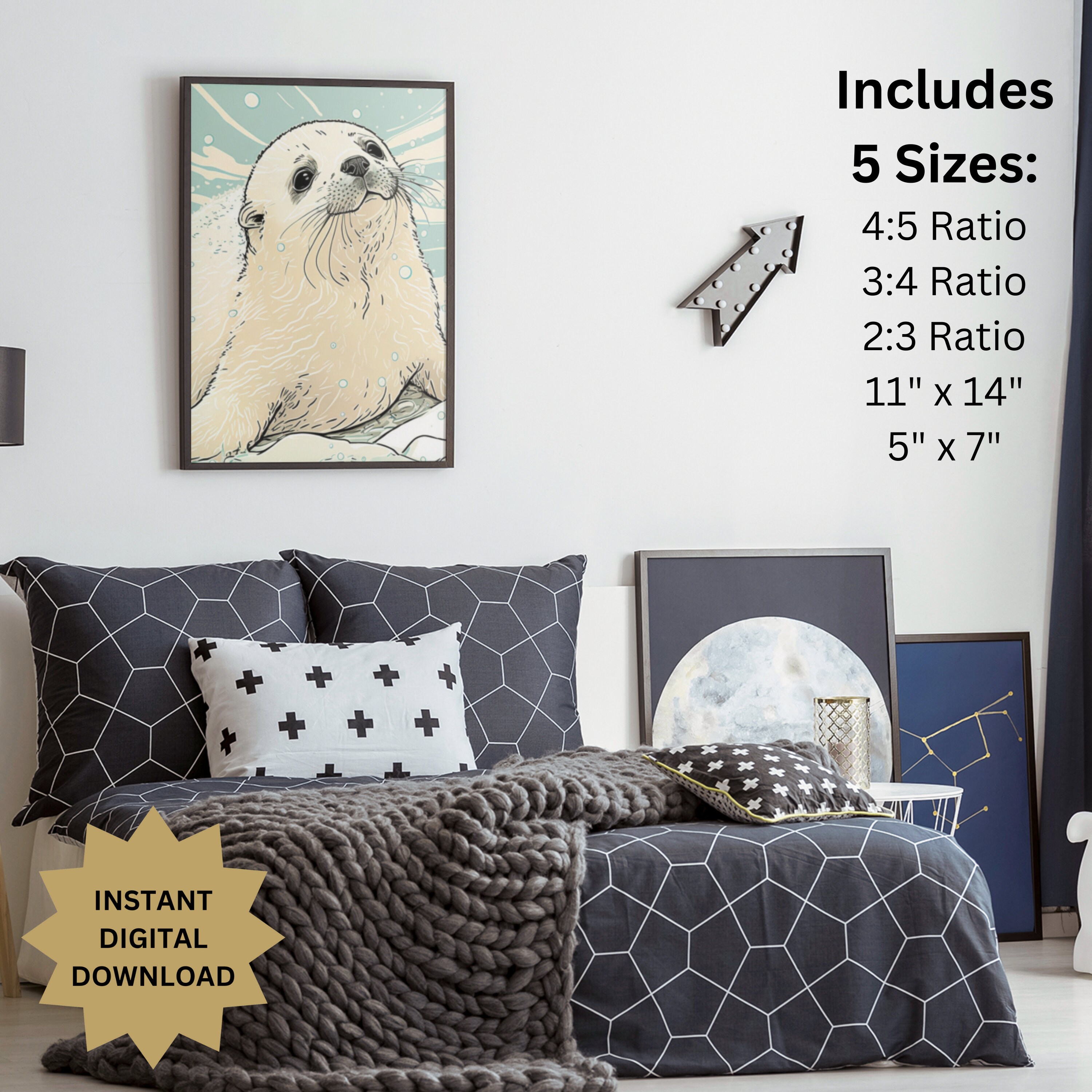 Seal Wall Art Printable Nursery Decor, Seal Bathroom Decor, Seal ...