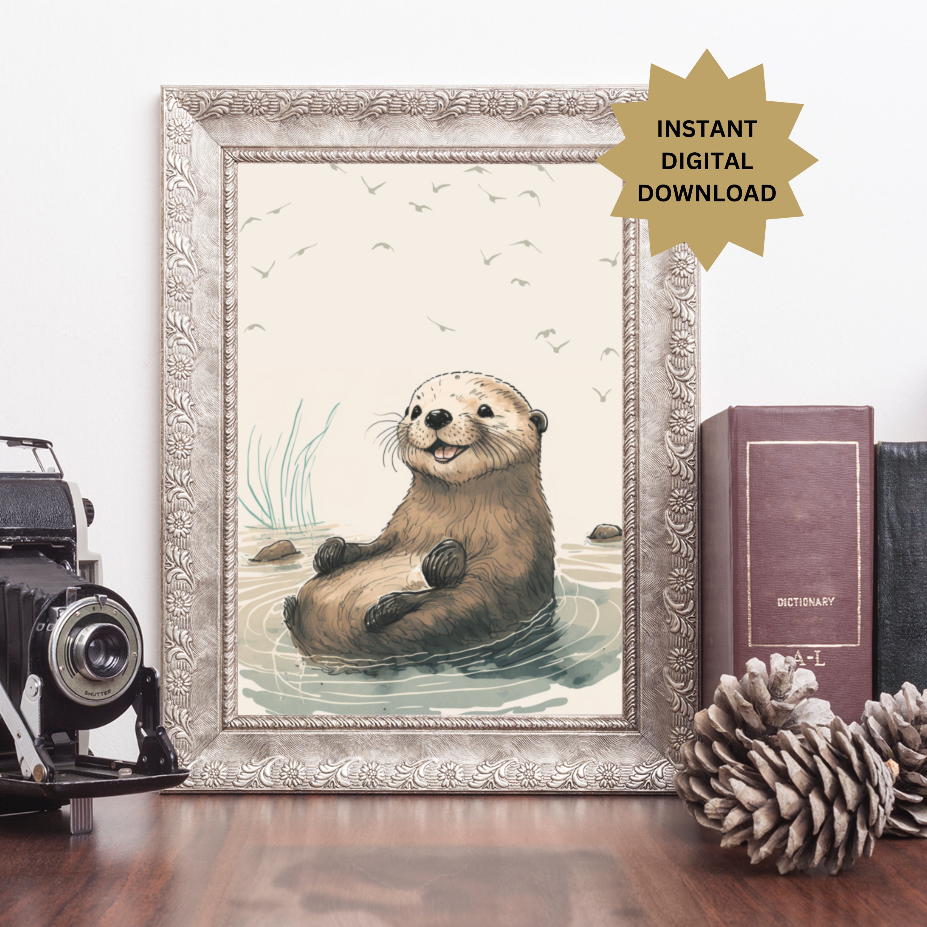 Sea Otter Wall Art Print, Otter Nursery Decor, Otter Bedroom Printable ...