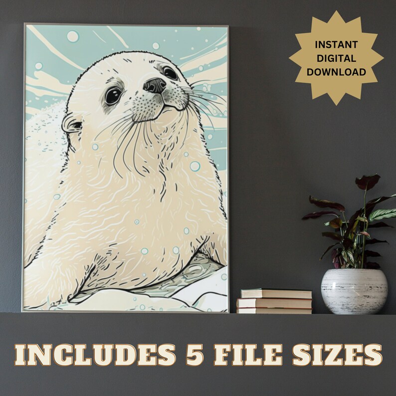 Seal Wall Art Printable Nursery Decor, Seal Bathroom Decor, Seal ...