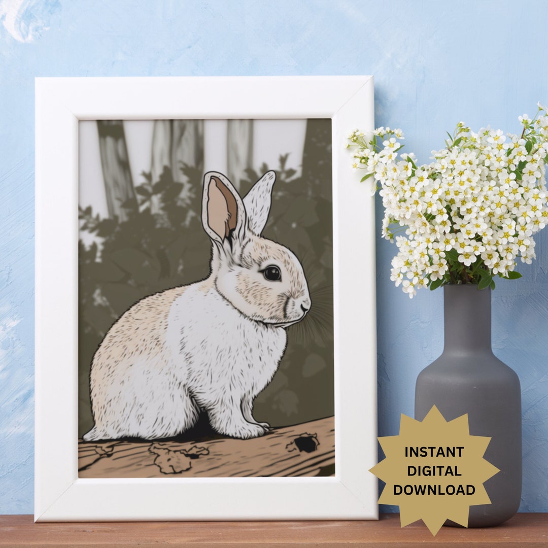 Bunny Rabbit Printable Wall Art, Outdoor Rabbit Illustration, Bunny ...