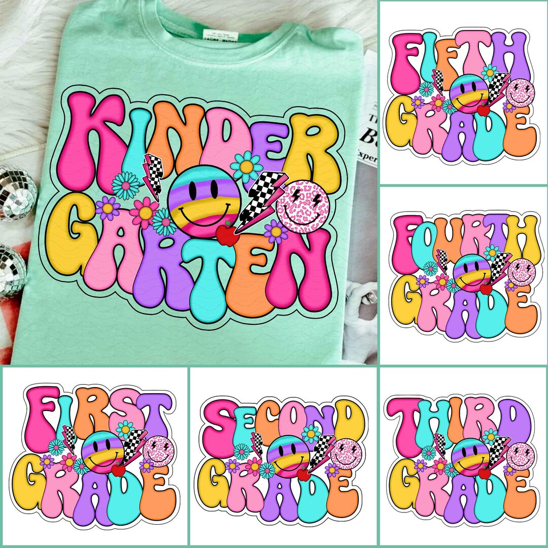 Retro Back to School PNG Bundle, Kindergarten Teacher Shirt Clipart ...