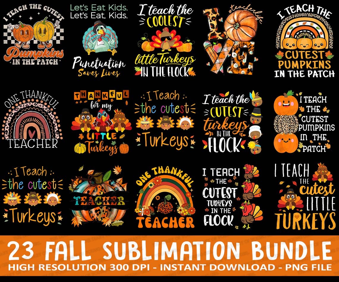 Fall Teacher Png Bundle Sublimation Design Download, Thanksgiving ...