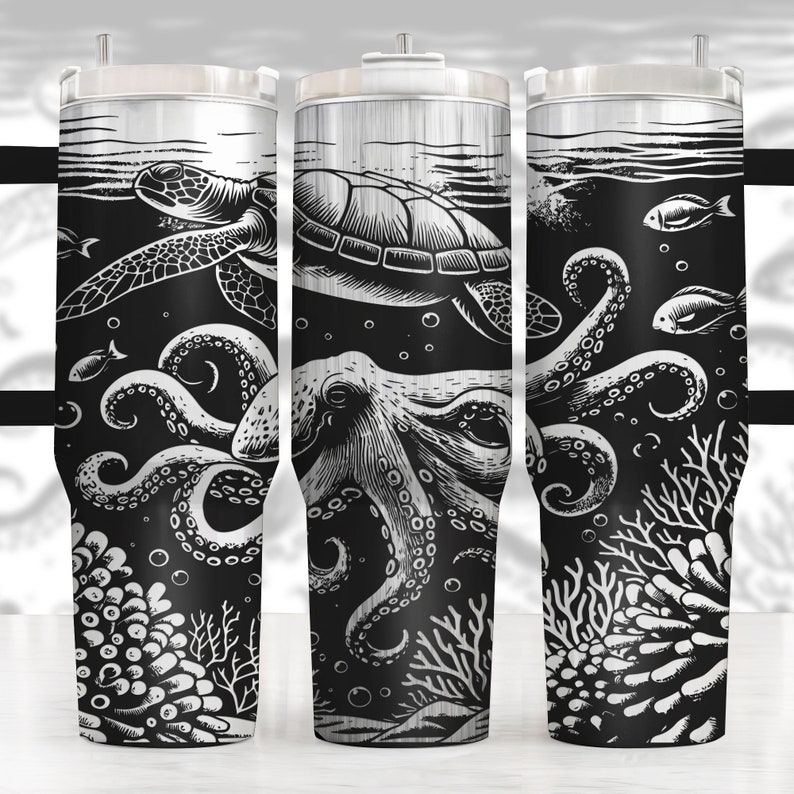 Octopus With Turtle Laser Engraved Full Wrap Design for 40oz Tumbler ...