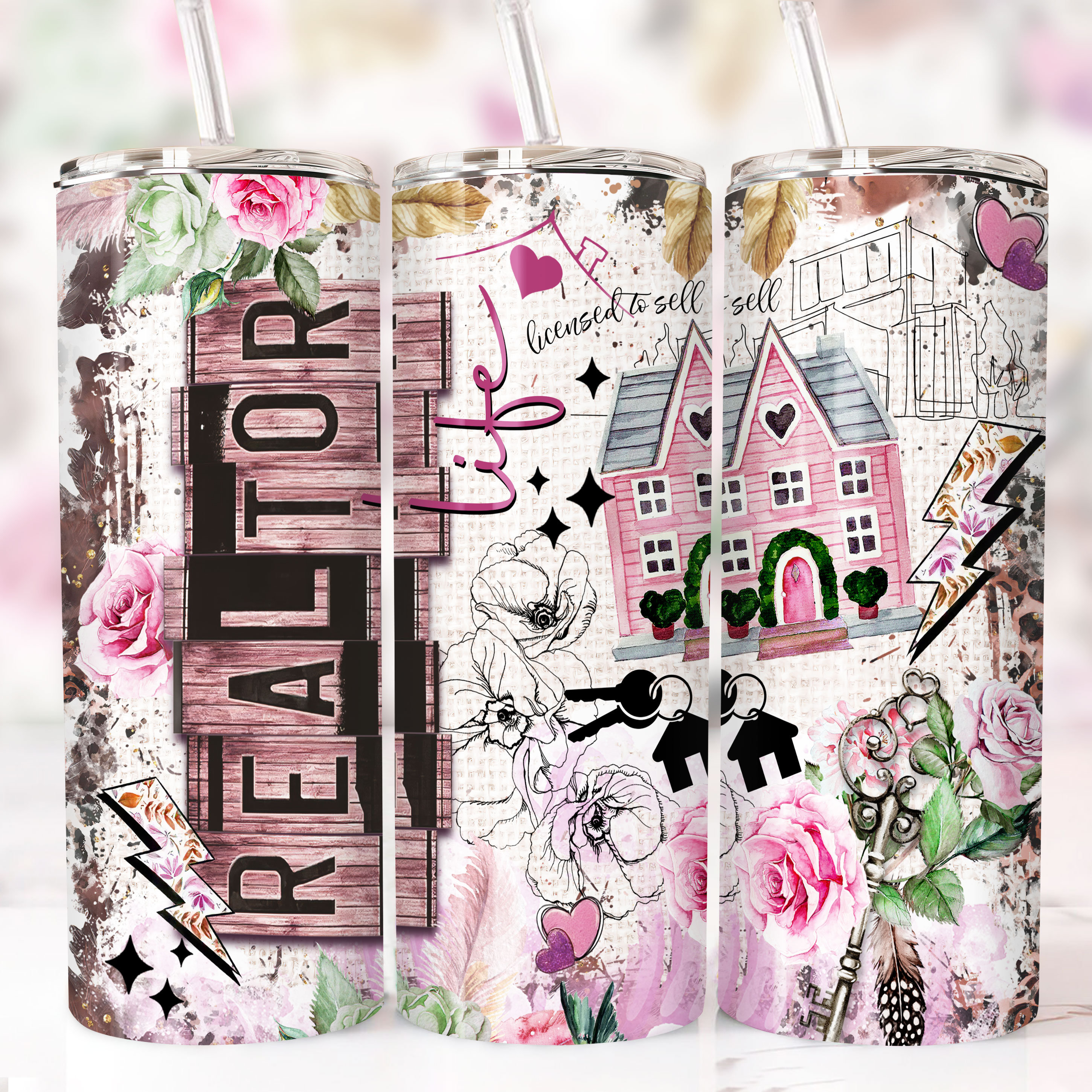 Realtor 20 Oz Skinny Tumbler Sublimation Leopard Boho Real Estate Wrap ...