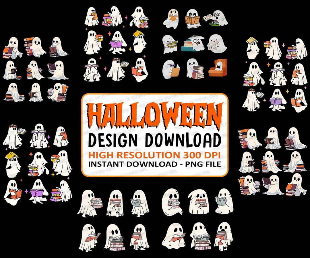 Ghost Reading Book Png, Teacher Halloween Png, Librarian Png, Book ...