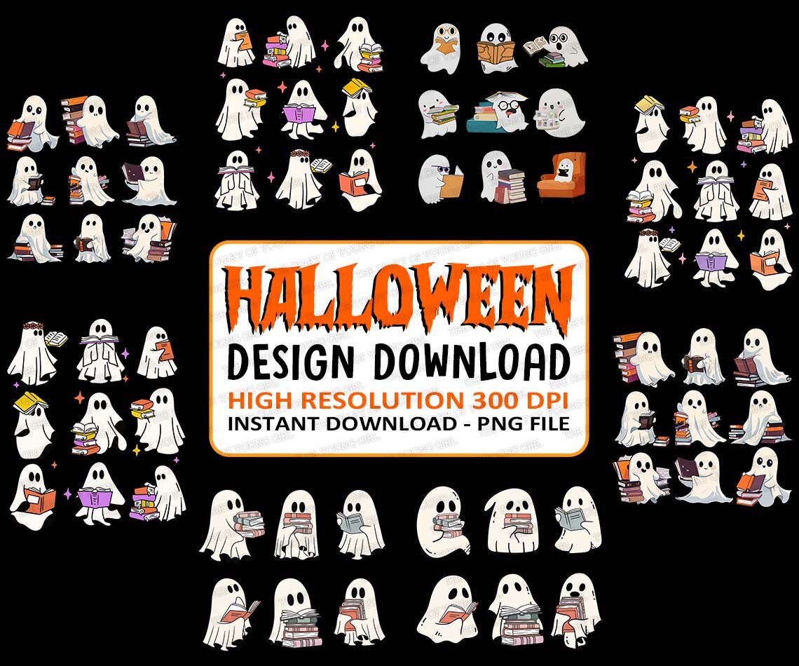 Ghost Reading Book Png, Teacher Halloween Png, Librarian Png, Book ...