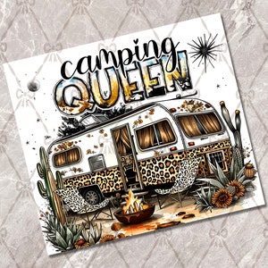 20oz Tumbler Wrap, Camp Fire, Camping Queen, Digital Download, Leopard ...