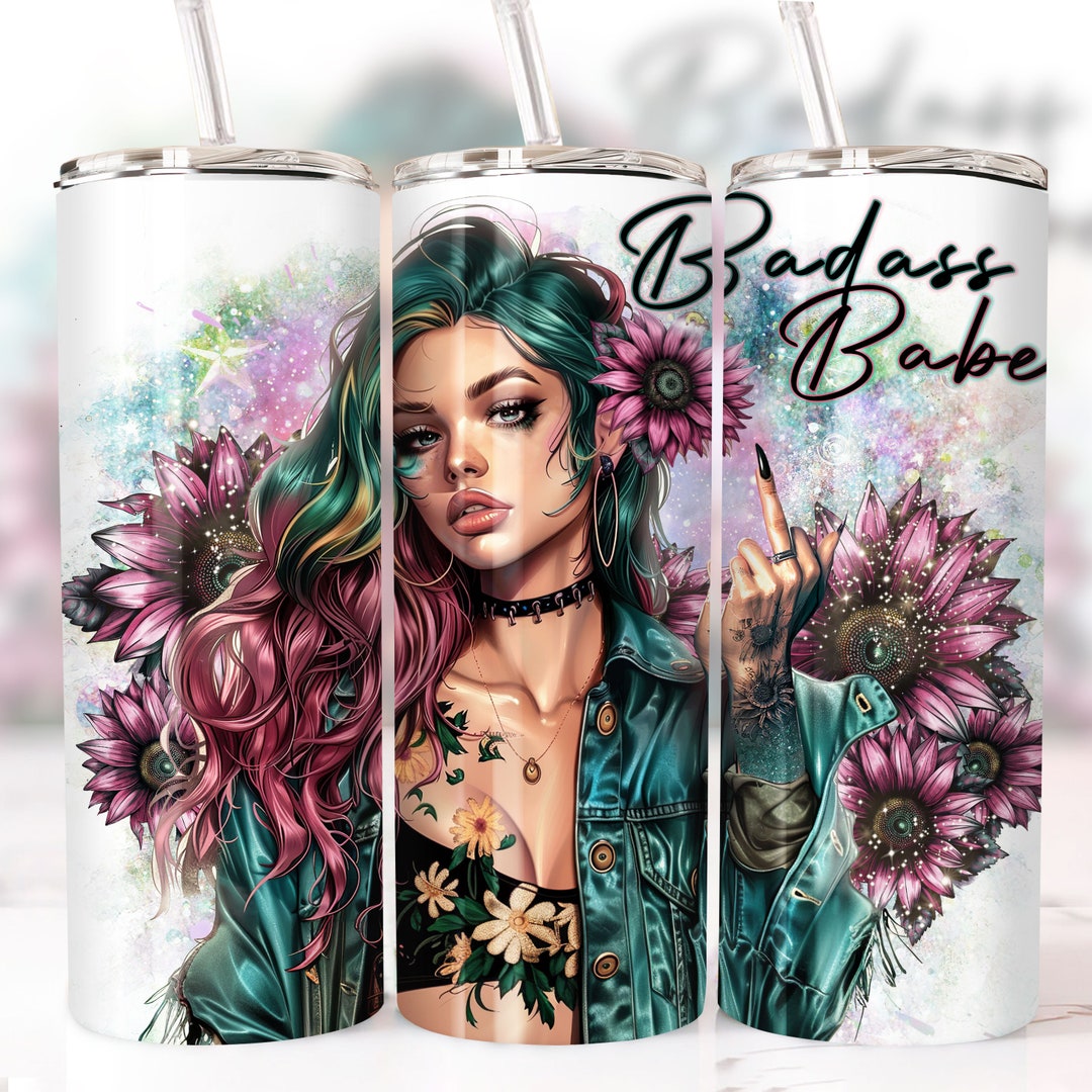 Pink Badass Babe Tumbler Wrap, 20oz Skinny Sublimation Tumbler Design ...