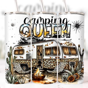 20oz Tumbler Wrap, Camp Fire, Camping Queen, Digital Download, Leopard ...