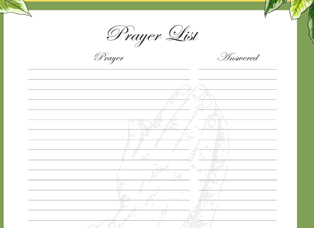 Printable Prayer List Christian Printable Prayer Journal Praying Hands ...